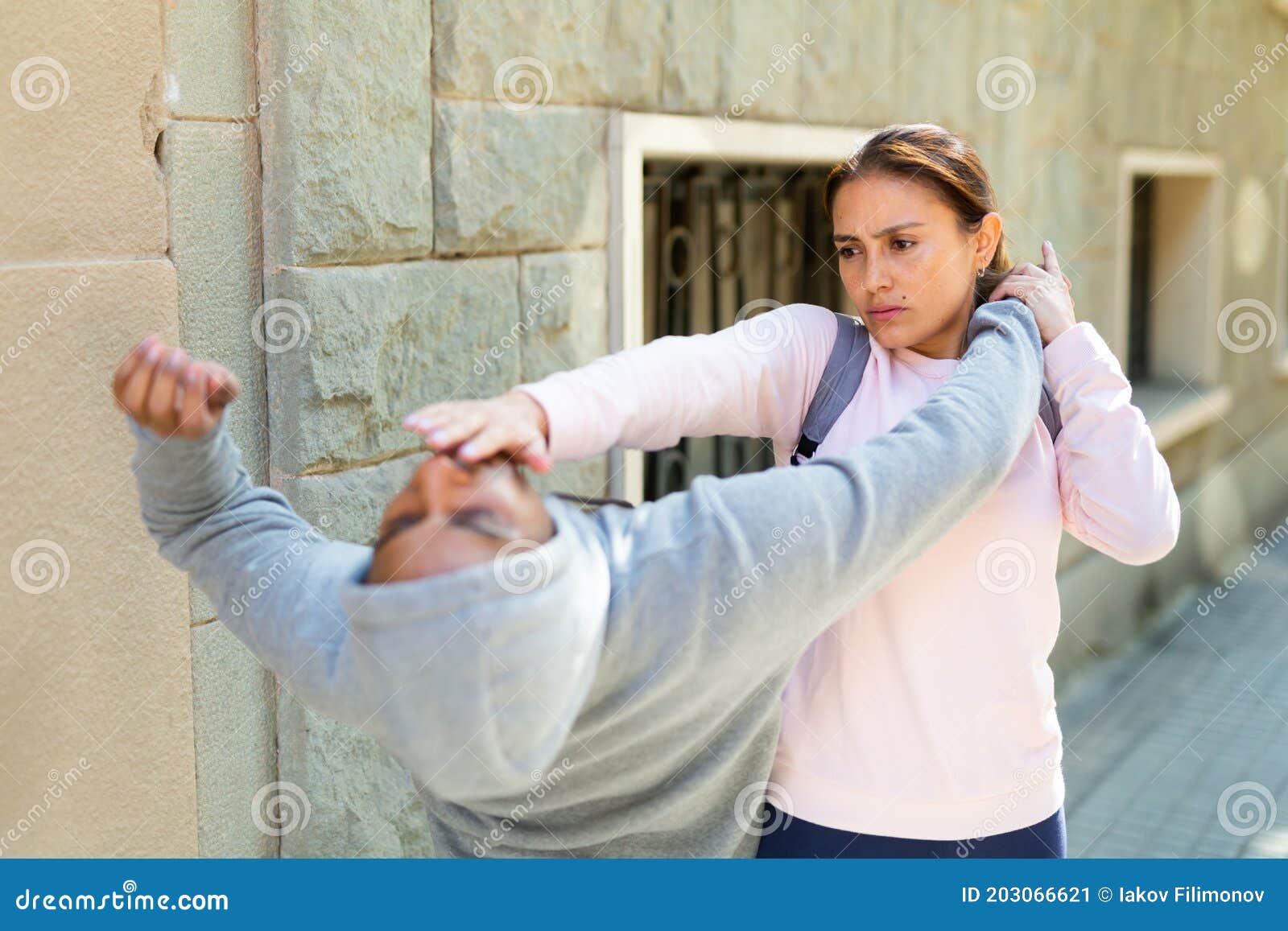 Woman Defends Herself from Robber Attack on Street Stock Image - Image ...