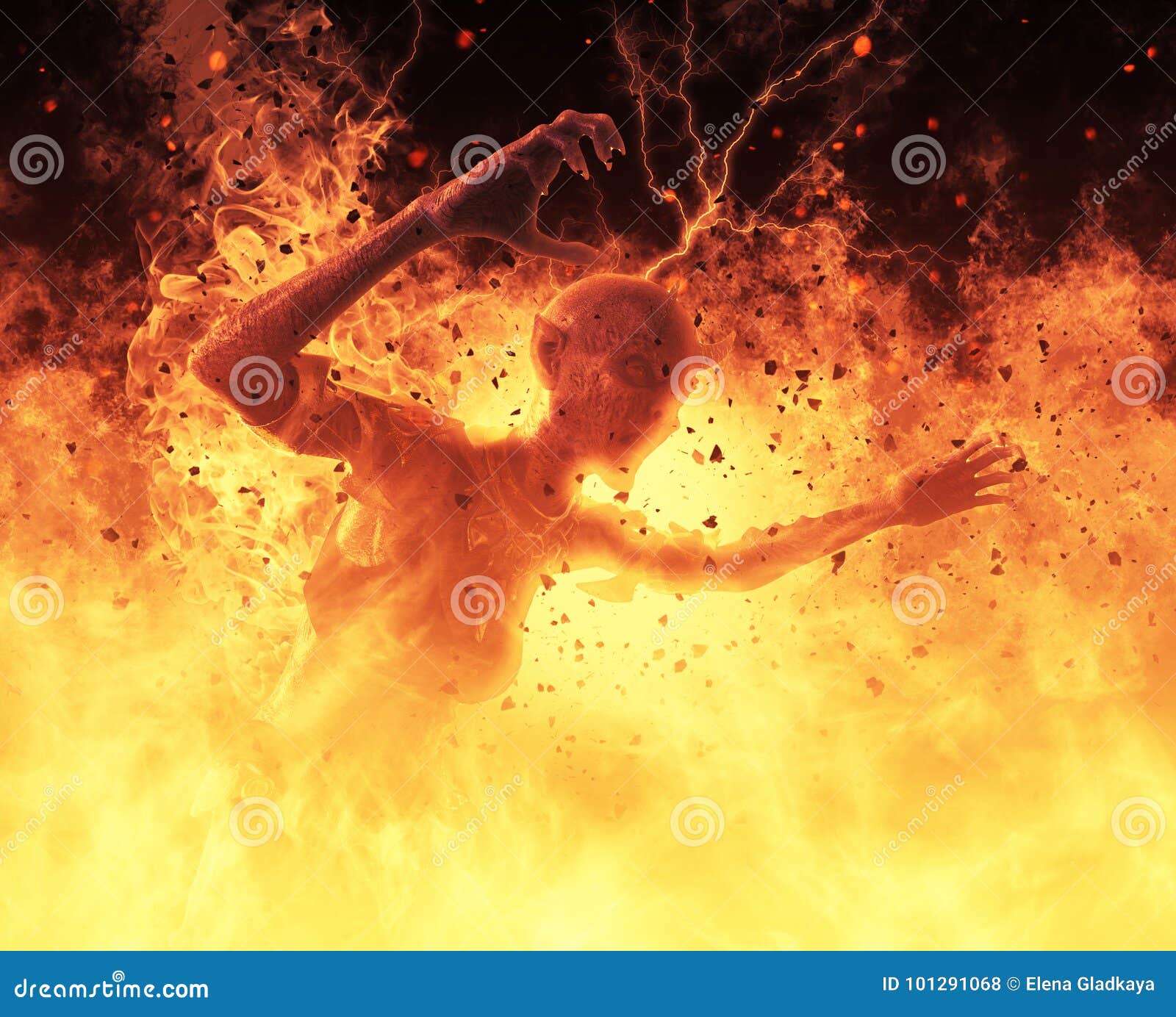 Demon Woman Burns in a Hellfire 3d Illustration Stock Illustration ...
