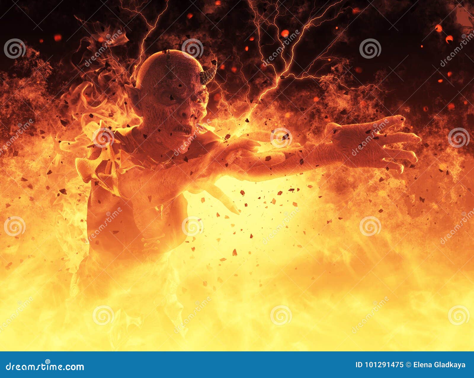 Demon Woman Burns in a Hellfire 3d Illustration Stock Illustration ...