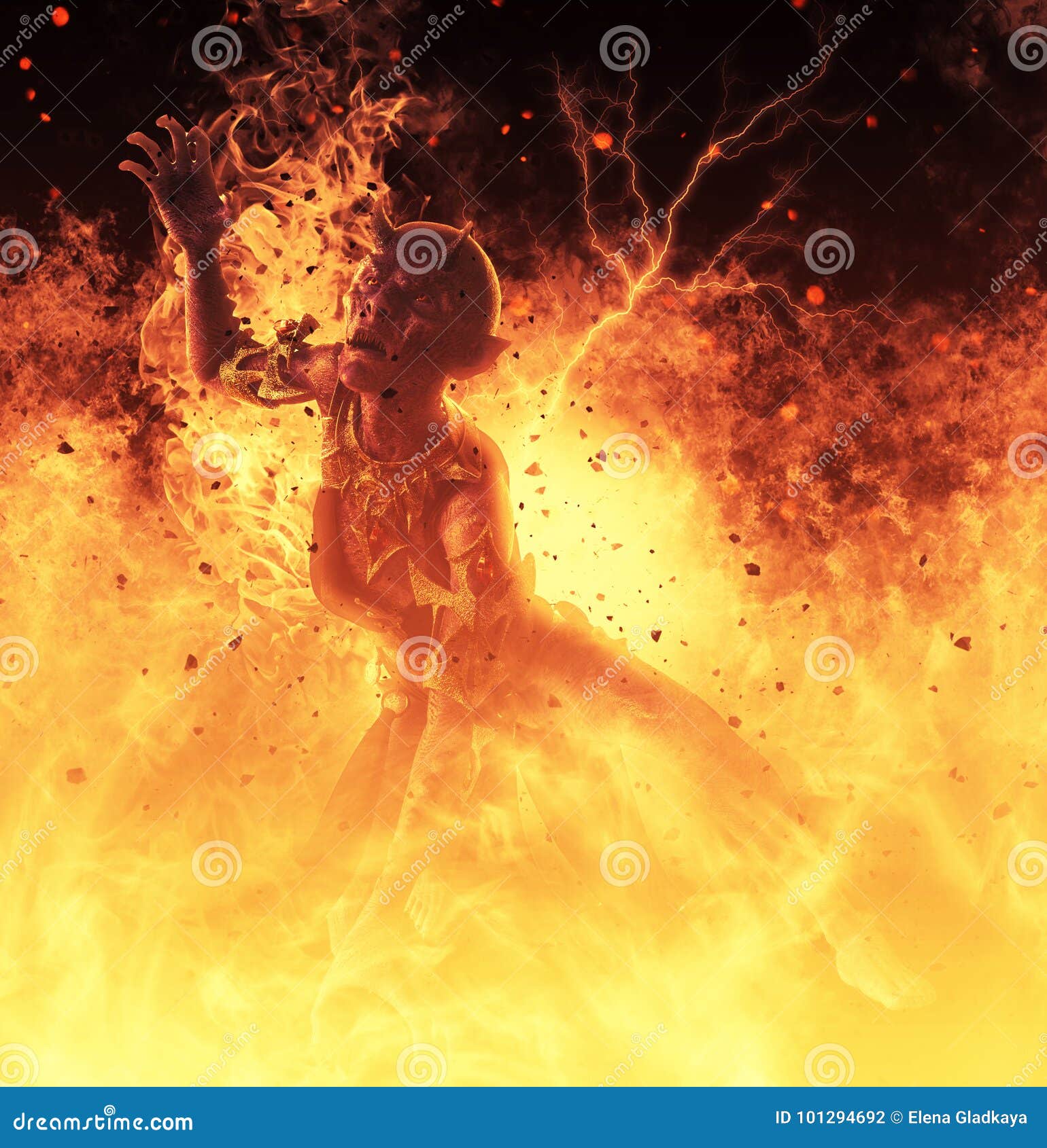 Demon Woman Burns in a Hellfire 3d Illustration Stock Illustration ...