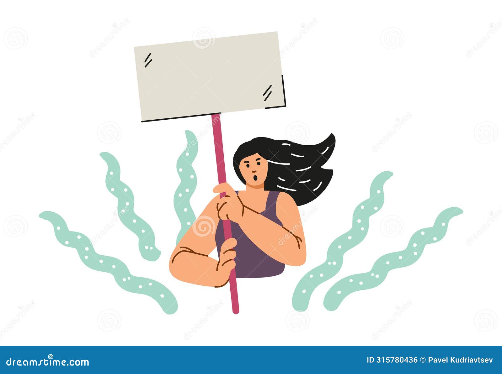 Woman On Demonstration With Agitation Poster Protesting With Placards
