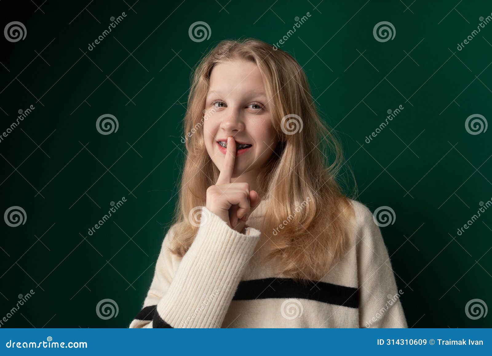 Woman Gesturing Silence with Finger on Lips Stock Image - Image of ...