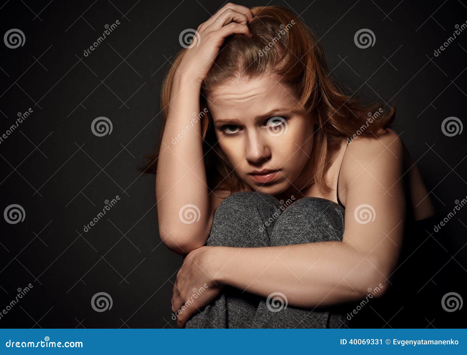 Woman In Depression And Despair Crying On Black Dark Royalty-Free Stock ...
