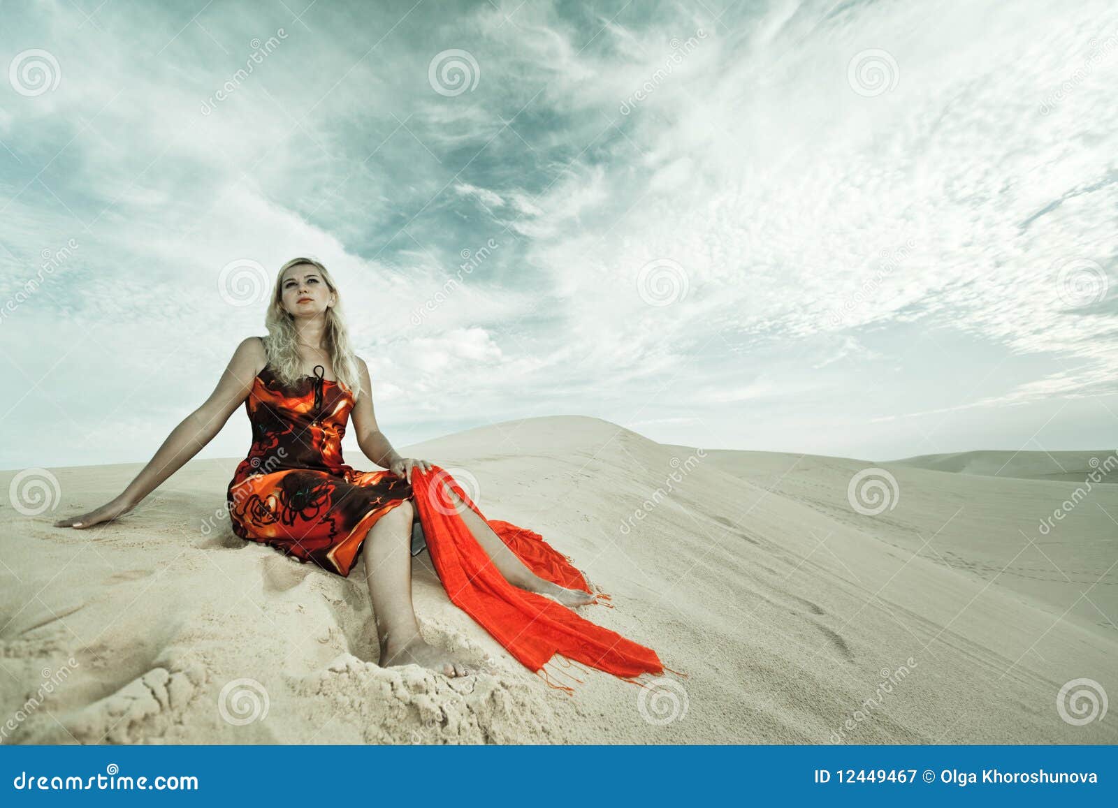 Woman in desert stock image. Image of ripples, dress - 12449467