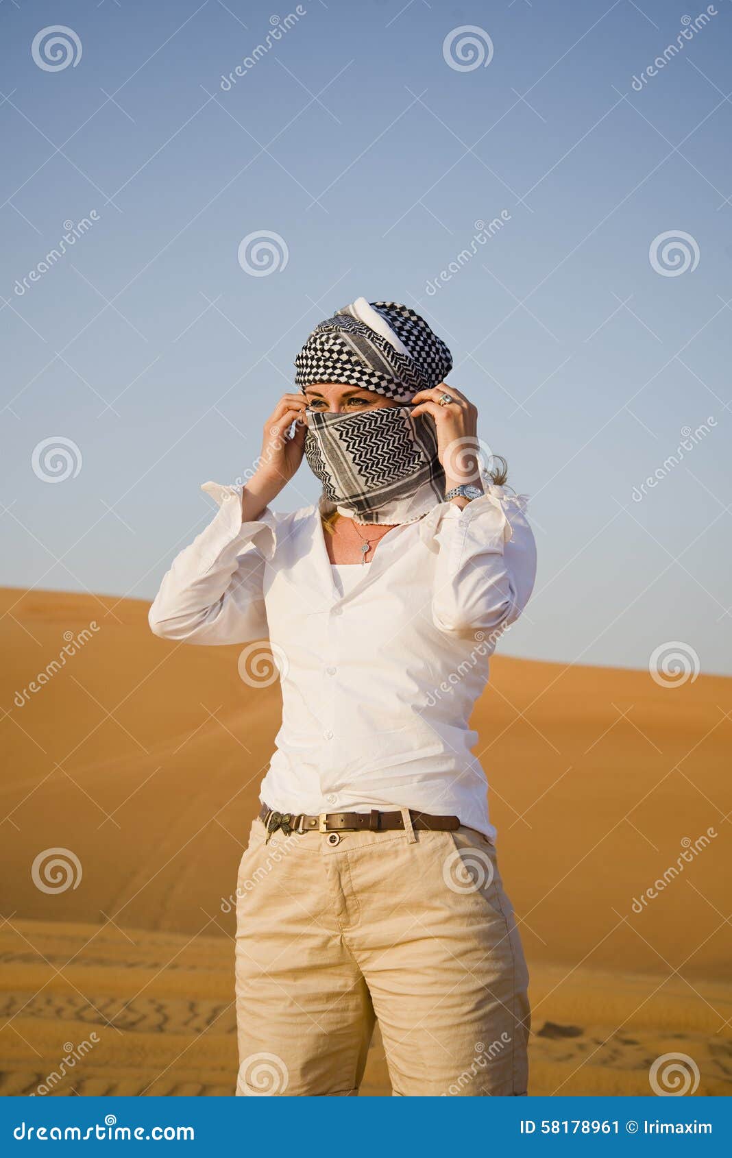 Woman in desert stock image. Image of dubai, desert, arabic - 58178961