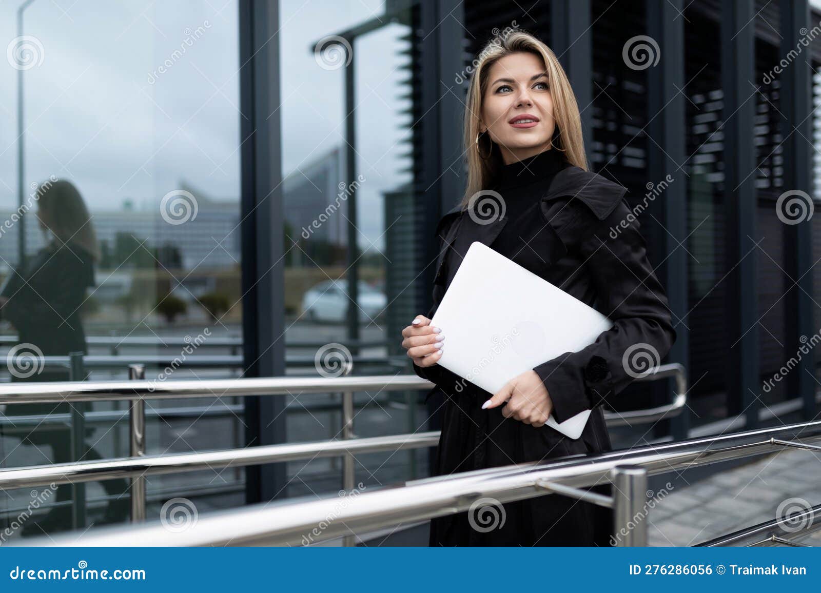 Woman Designer is at the Built Object of the Business Center Stock ...