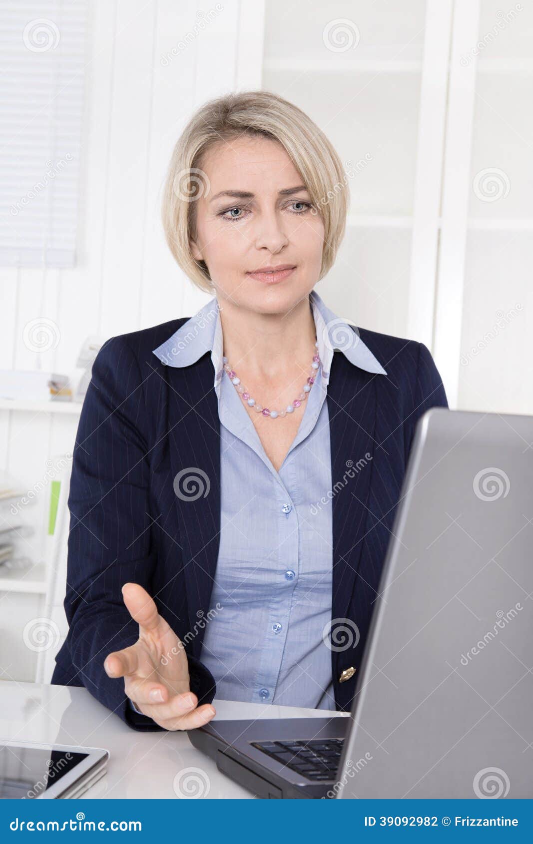 Woman at Desk Has Problems with Computer. Stock Photo - Image of ...