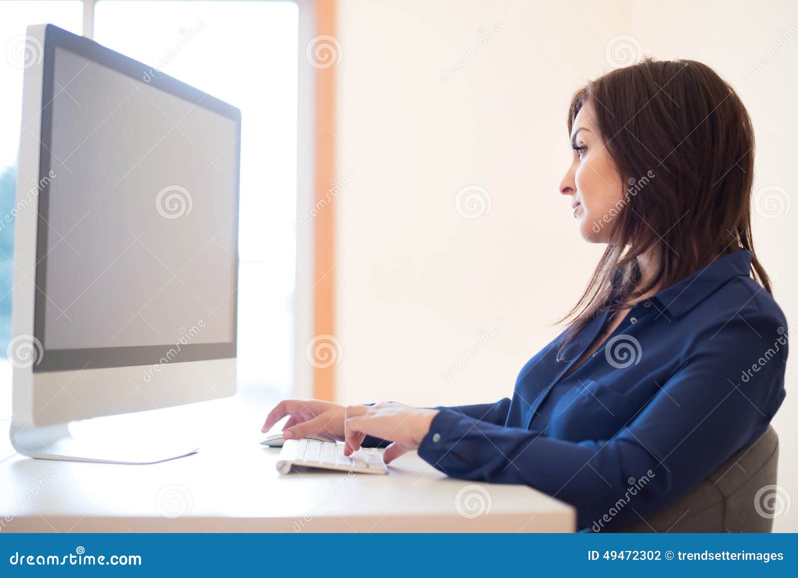 Woman on desk stock photo. Image of computer, beautiful - 49472302