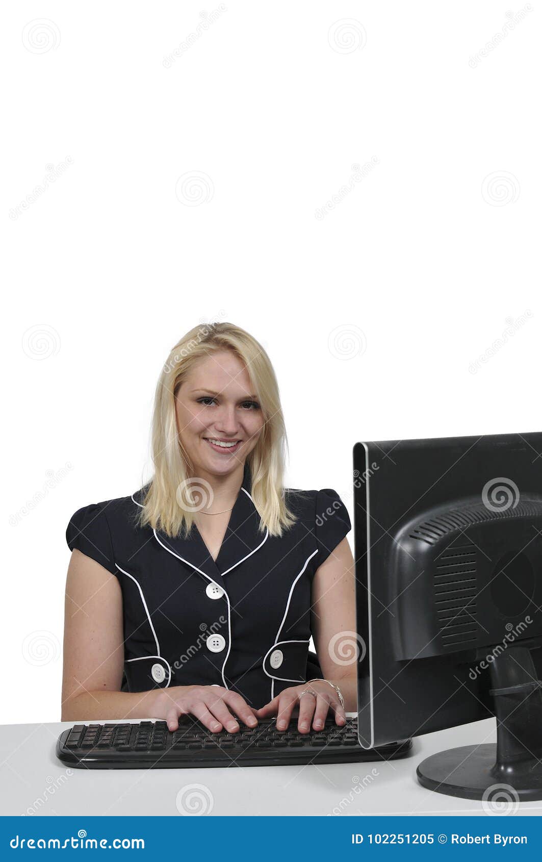 Woman on desktop computer stock image. Image of interview - 102251205