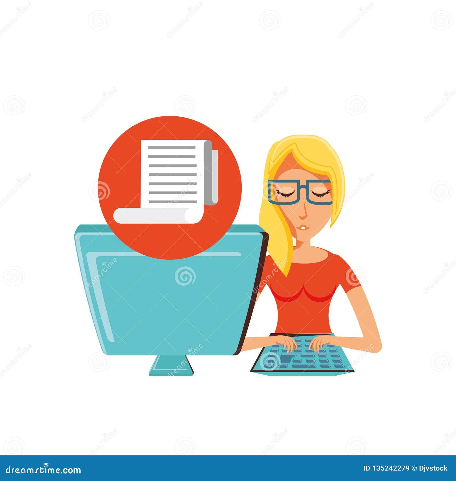 Woman with Desktop Computer and Paper Receipt Stock Vector ...