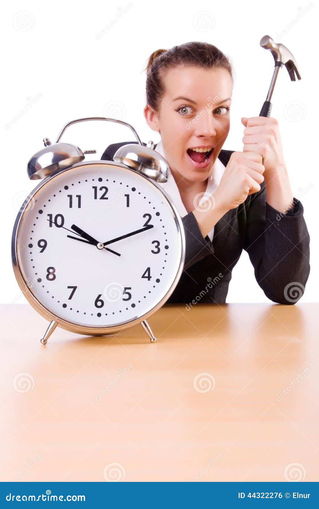 Woman Desperate with Time Hitting Clock Stock Photo - Image of holding ...