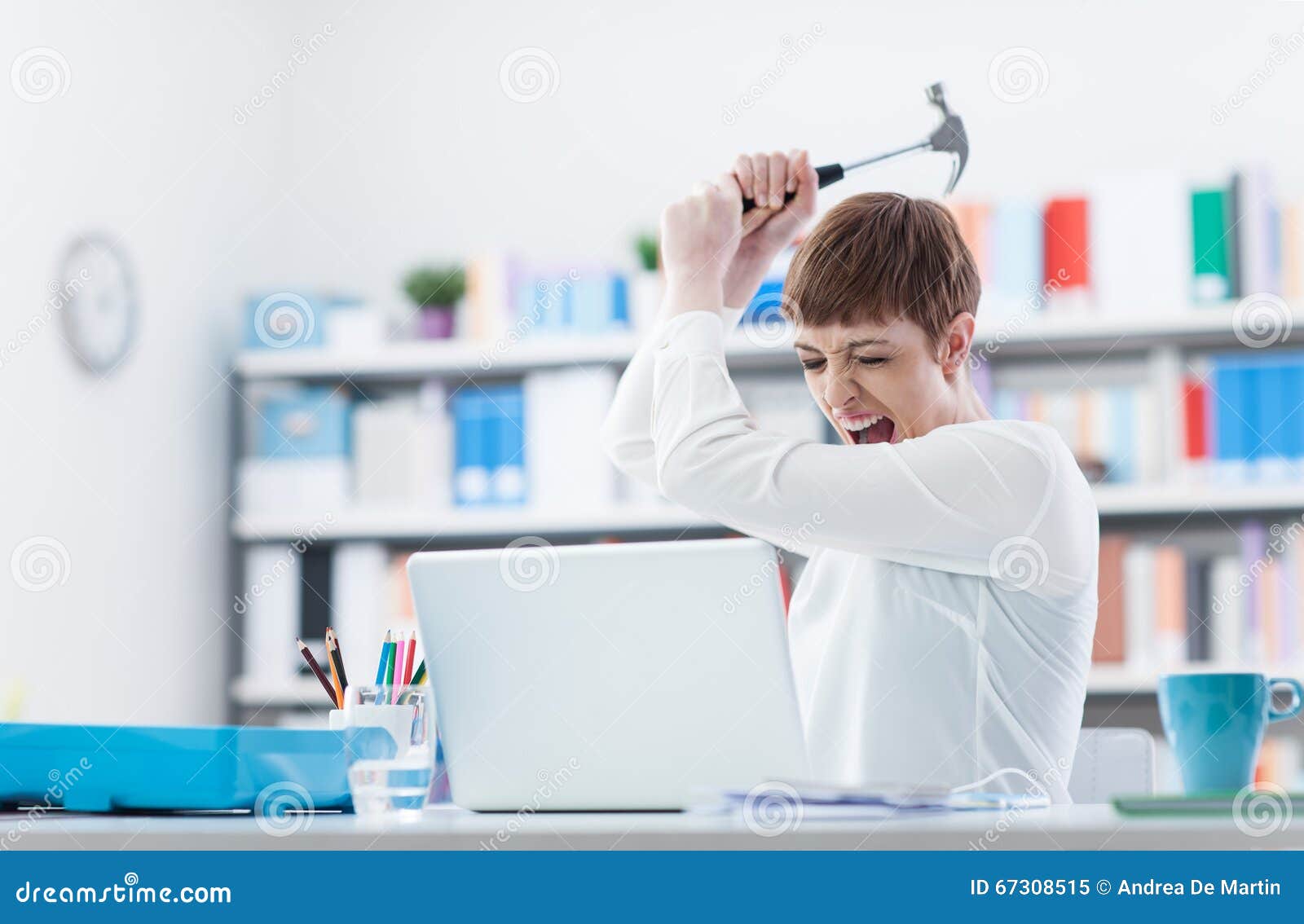 Woman Destroying Her Laptop Stock Image - Image of sitting, computer ...