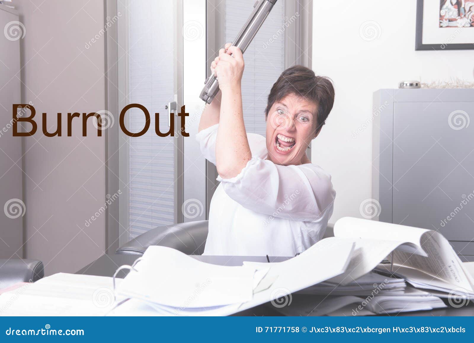 Woman is Destroying Her PC - Completely Overworked Stock Photo - Image ...