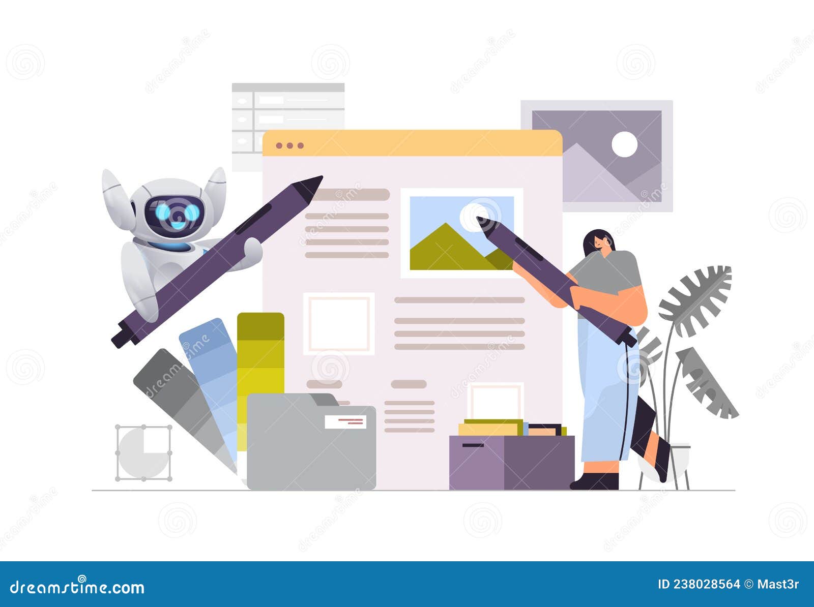 Woman Developer with Robot Helper Creating Website Ui Interface Web Application Development ...