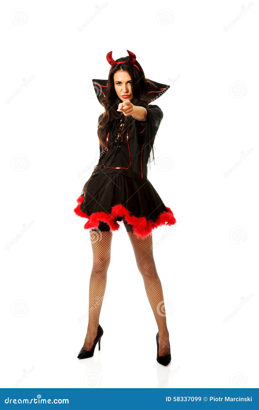 Woman in Devil Clothes Pointing on You Stock Image - Image of long ...