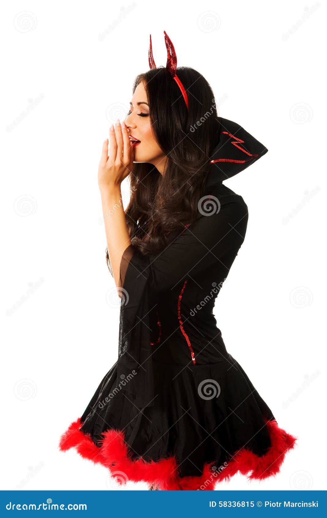 Woman in Devil Clothes Whispering To Someone Stock Image - Image of ...