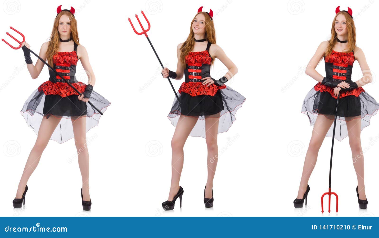 The Woman Devil with Trident on White Stock Photo - Image of collage ...