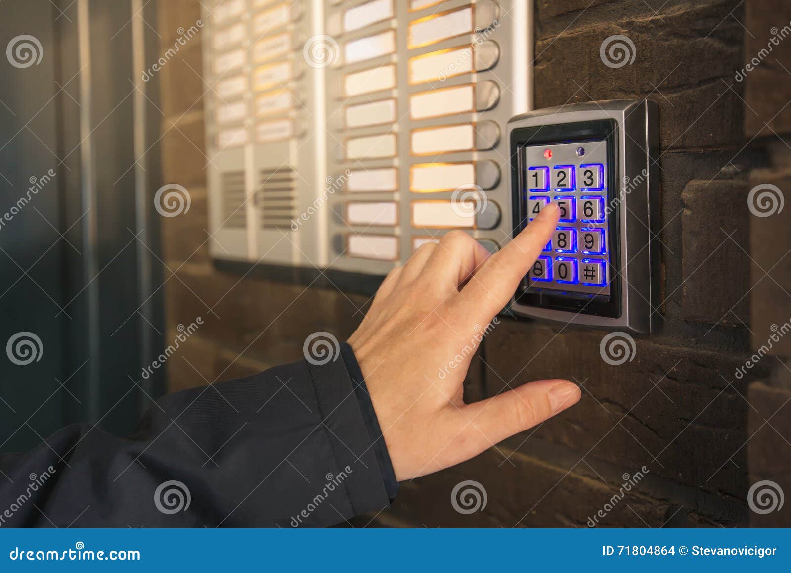 Woman Dialing Passcode on Intercom Security Keypad Stock Photo - Image ...