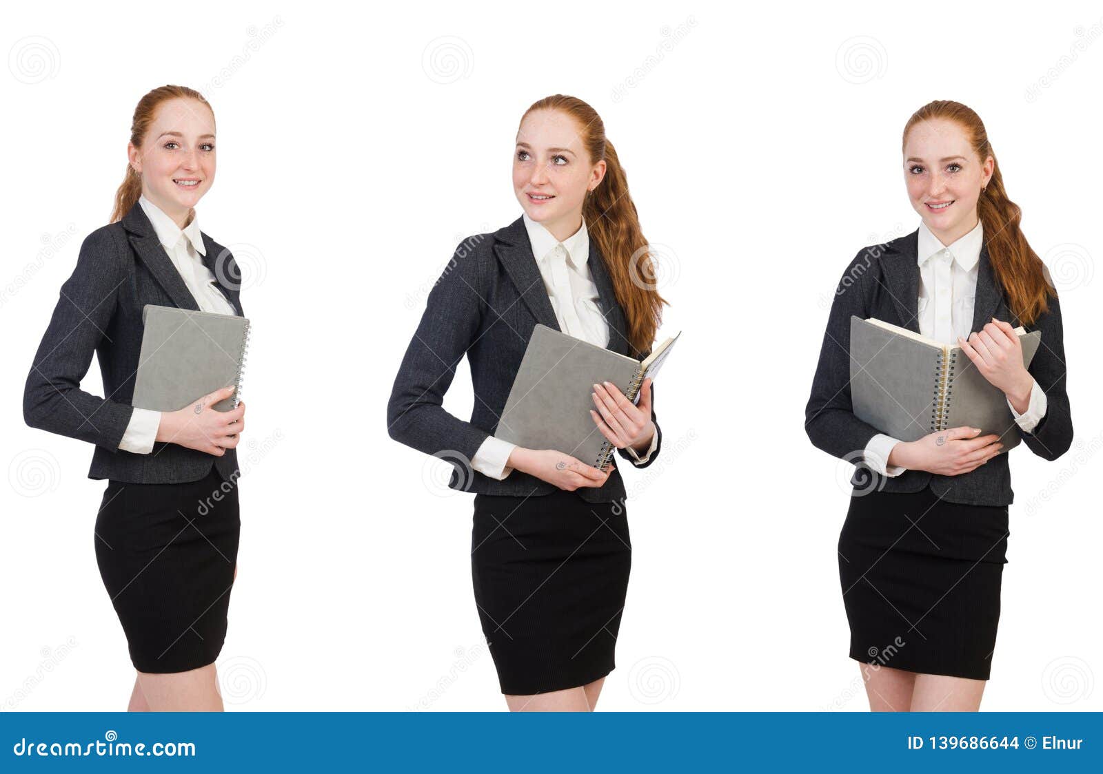 The Woman with Diary Isolated on White Stock Photo - Image of ...