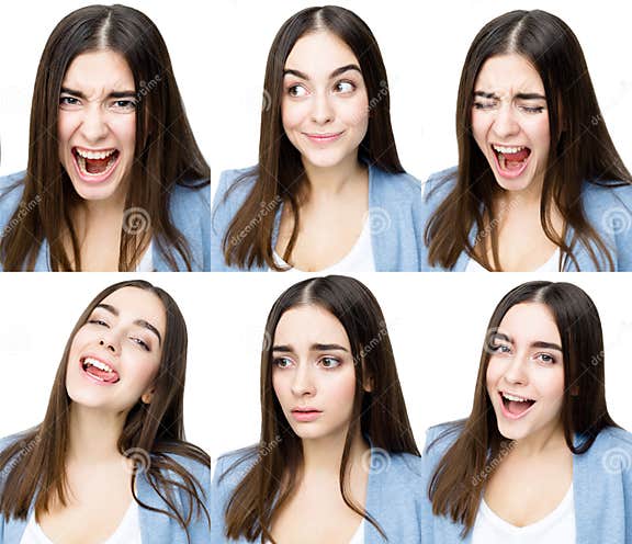 Woman with Different Expressions Stock Image - Image of cheerful, angry ...