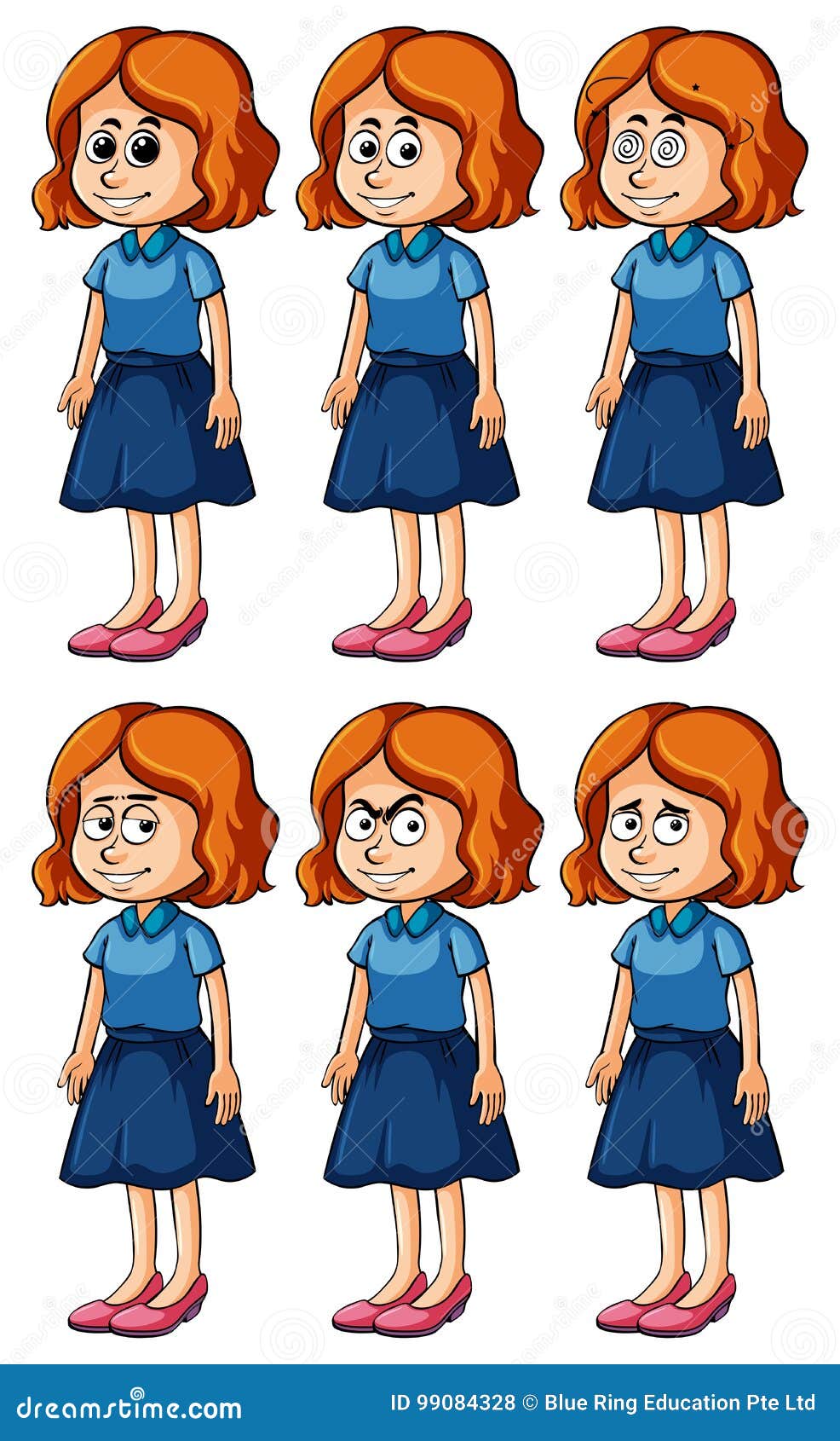 Woman With Different Facial Expressions Stock Vector Illustration Of