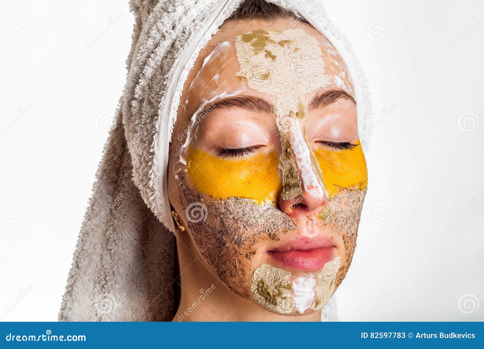 Woman with Different Masks on Her Face Stock Image - Image of affect ...
