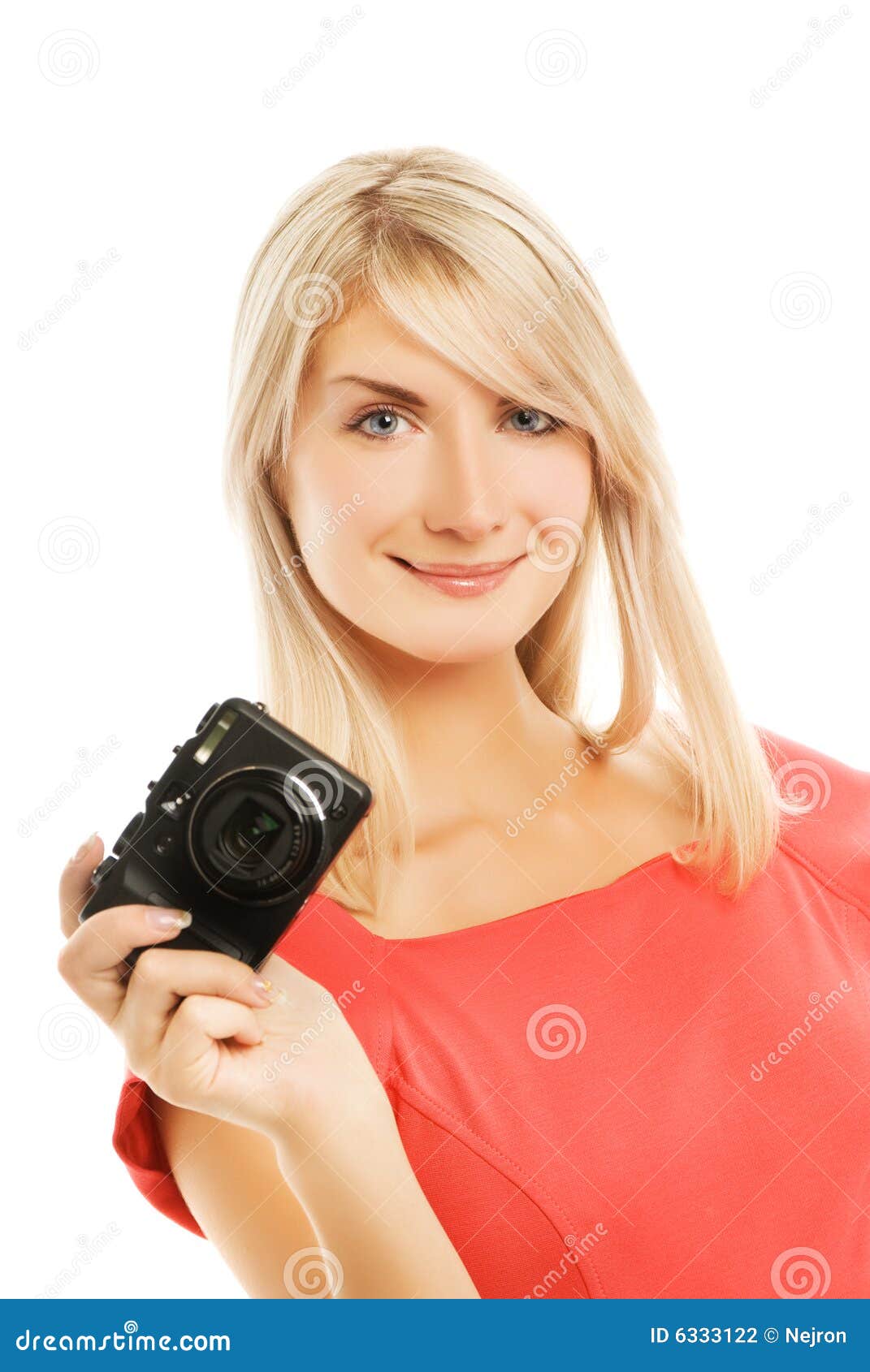 Woman with digital camera stock photo. Image of device - 6333122