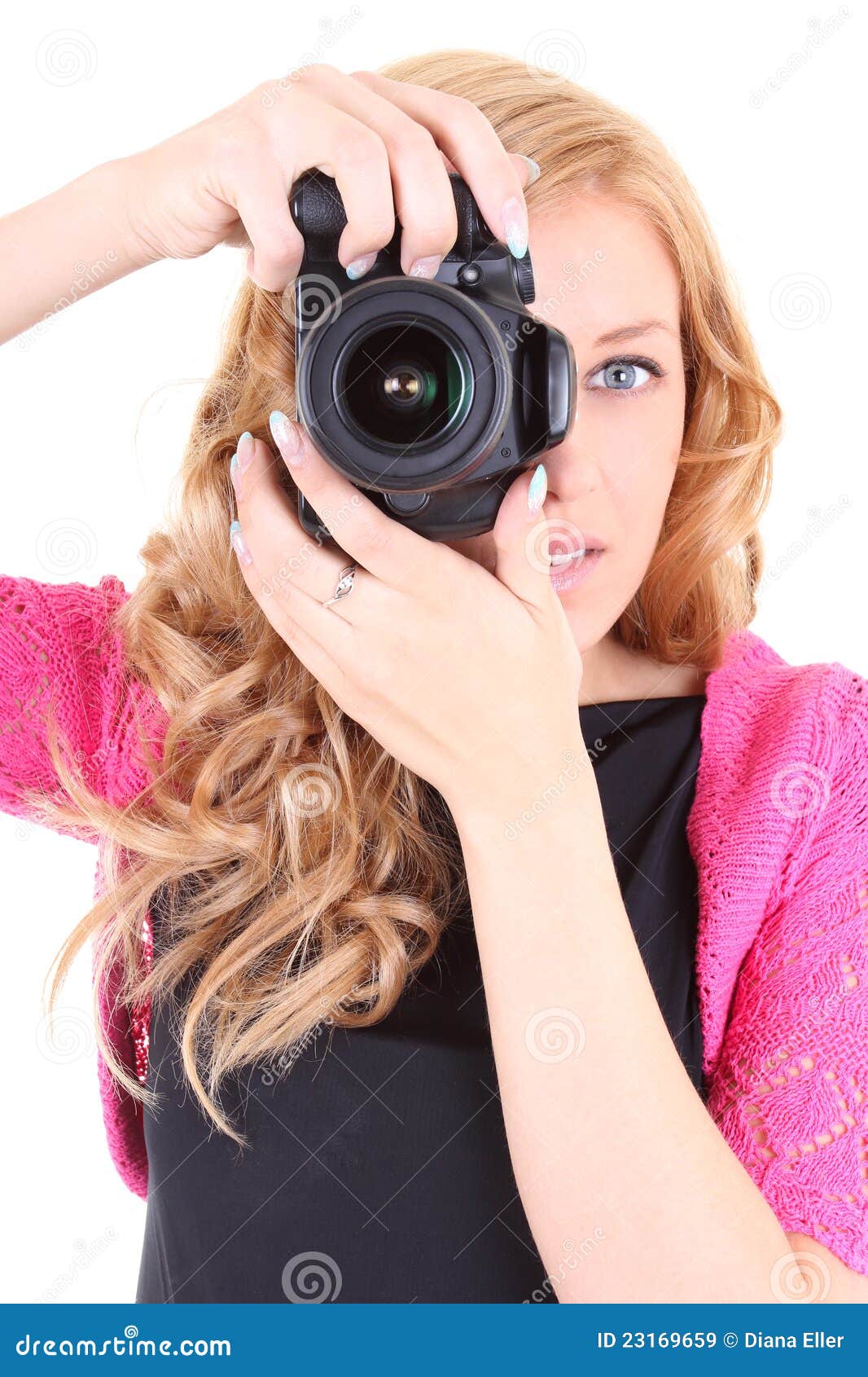 Woman with Digital Camera in Hands Stock Image - Image of black ...