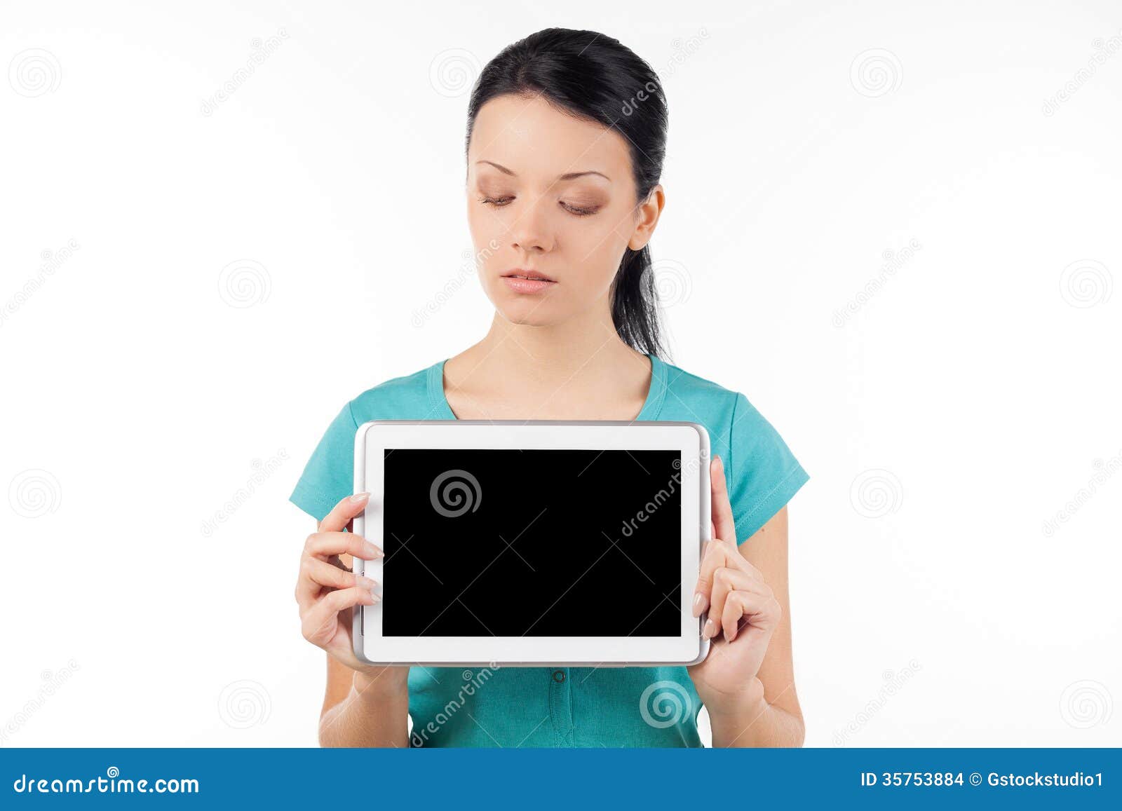 Woman with digital tablet. stock photo. Image of hand - 35753884