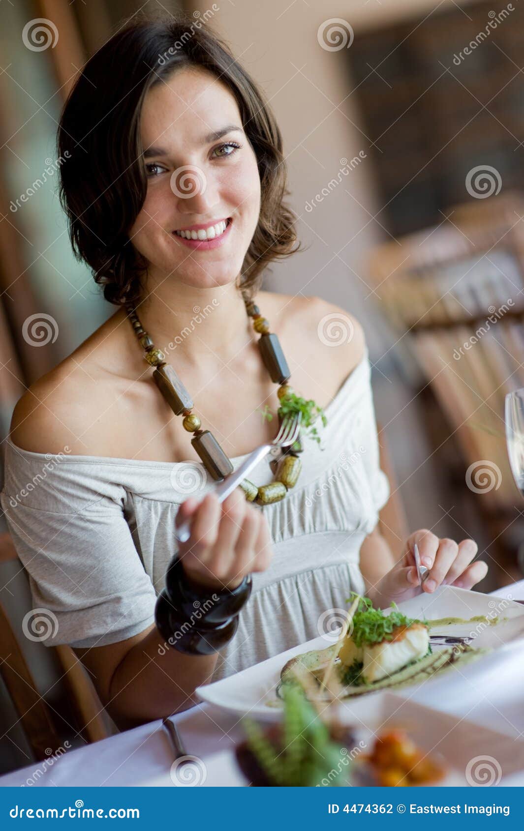 Woman Dining stock photo. Image of travel, resort, salad - 4474362