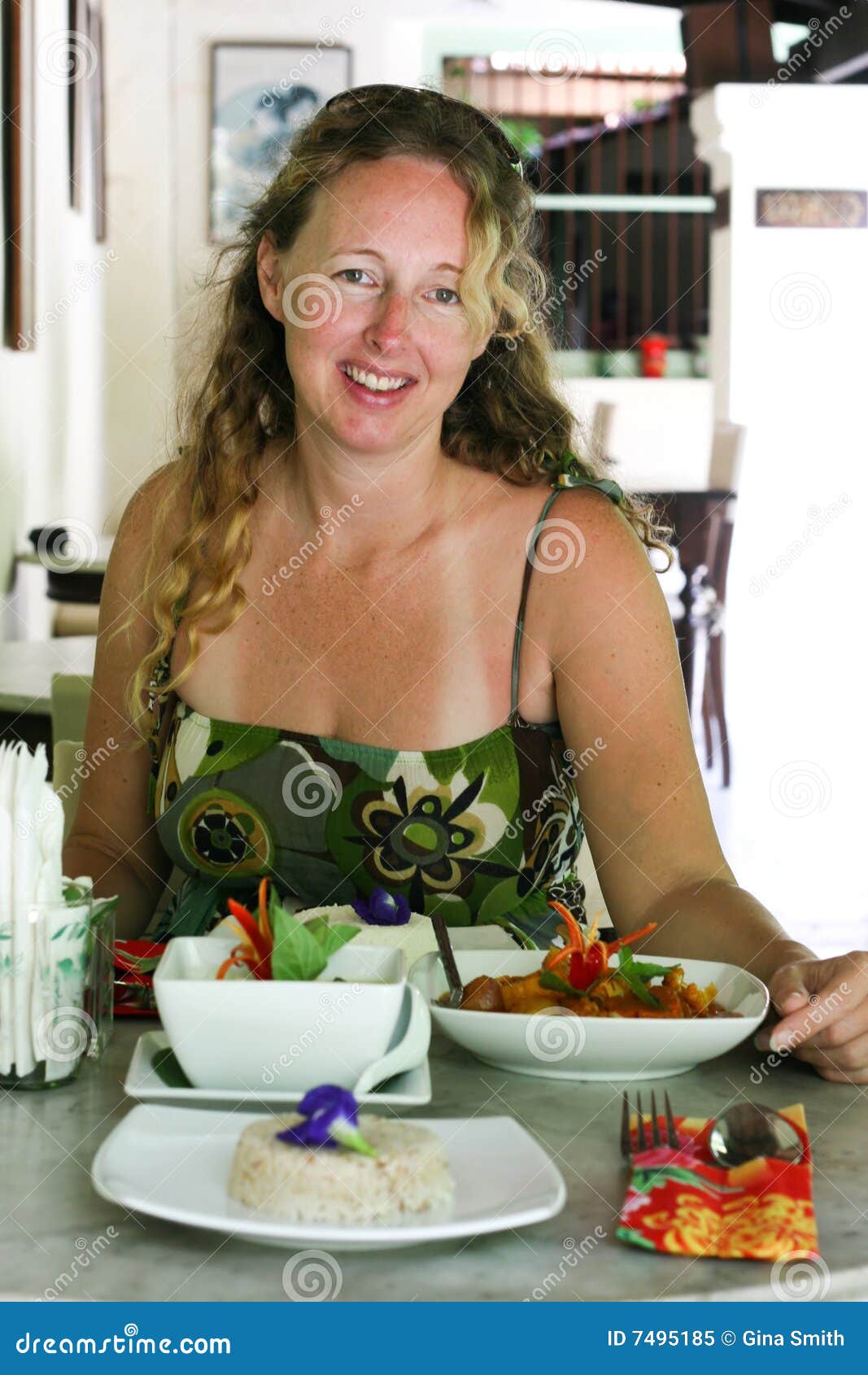 Woman dining stock image. Image of gorgeous, lady, lunch - 7495185