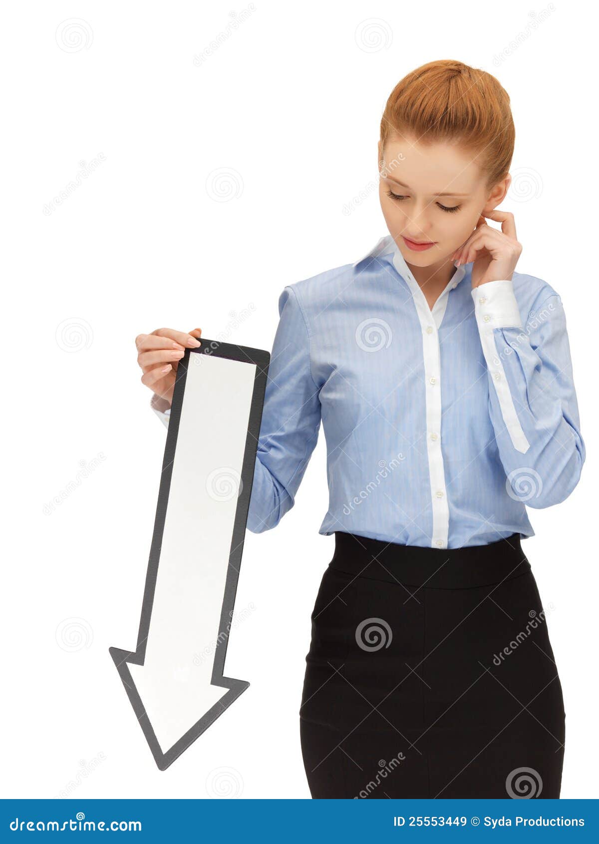 Woman with Direction Arrow Sign Stock Image - Image of holding, lovely ...
