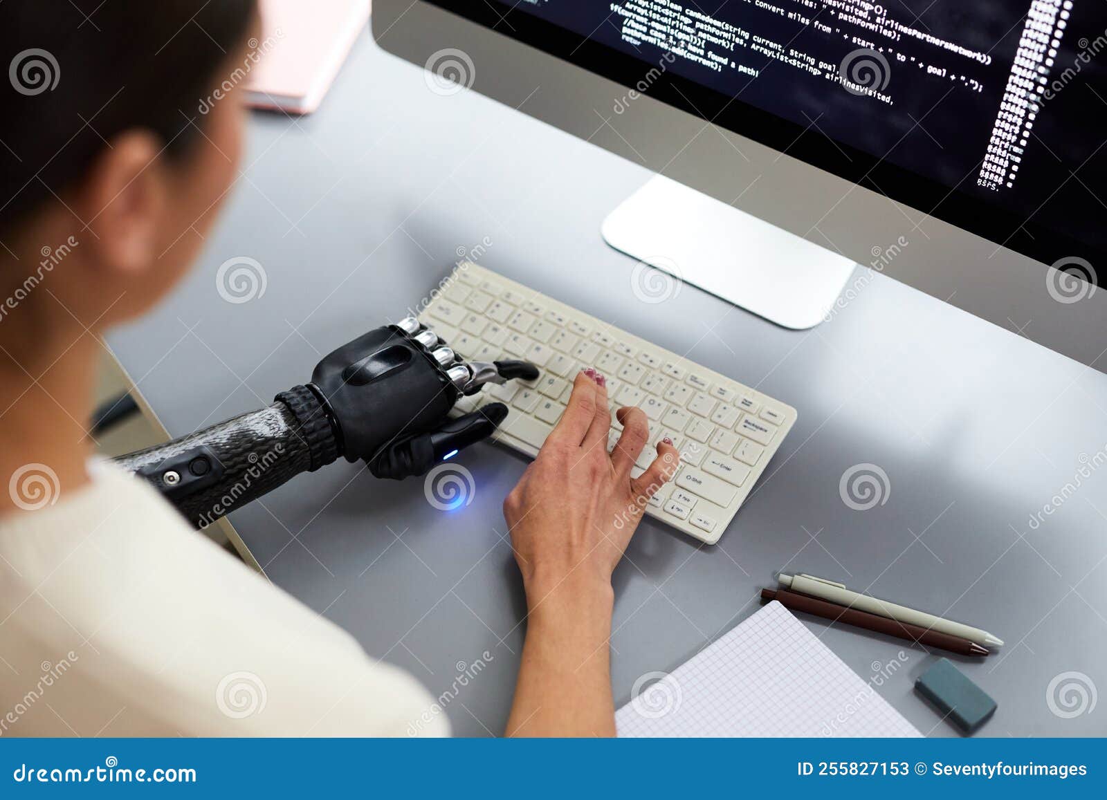 Woman with Disability Writing Codes on Computer Stock Image - Image of woman, lifestyles: 255827153