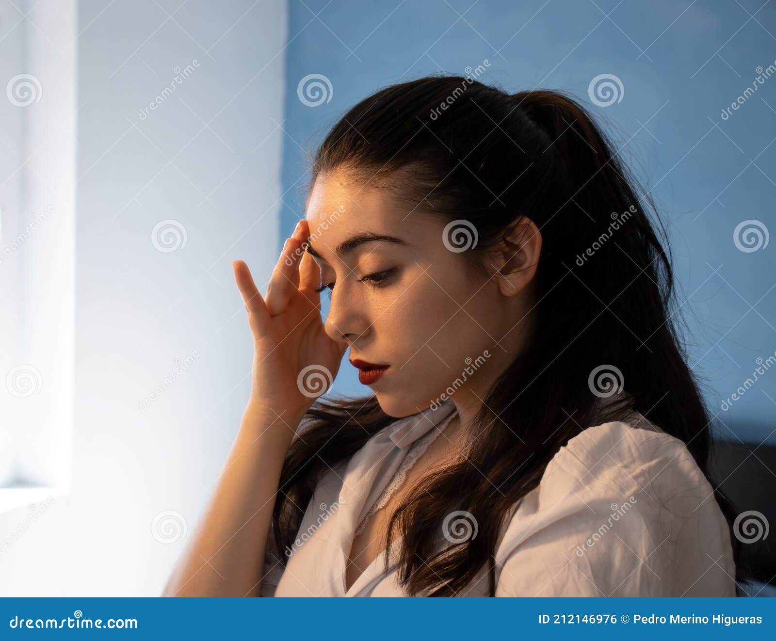 Woman with a Disappointed Face in Front of the Mirror Stock Photo ...