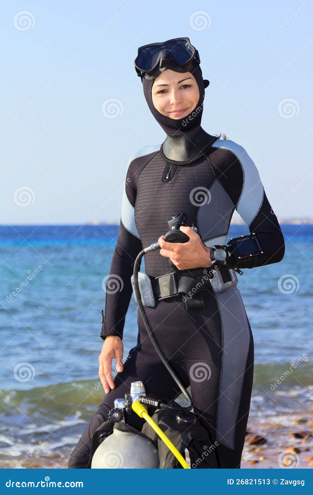 Woman diver stock image. Image of beach, camera, recreational - 26821513