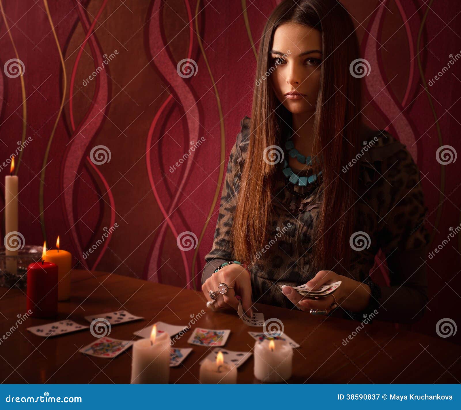 Woman with Divination Cards in Room Stock Image - Image of people ...