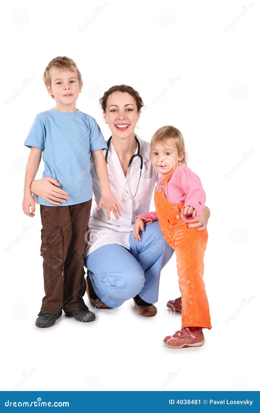 Woman doctor and children stock image. Image of embrace - 4038481