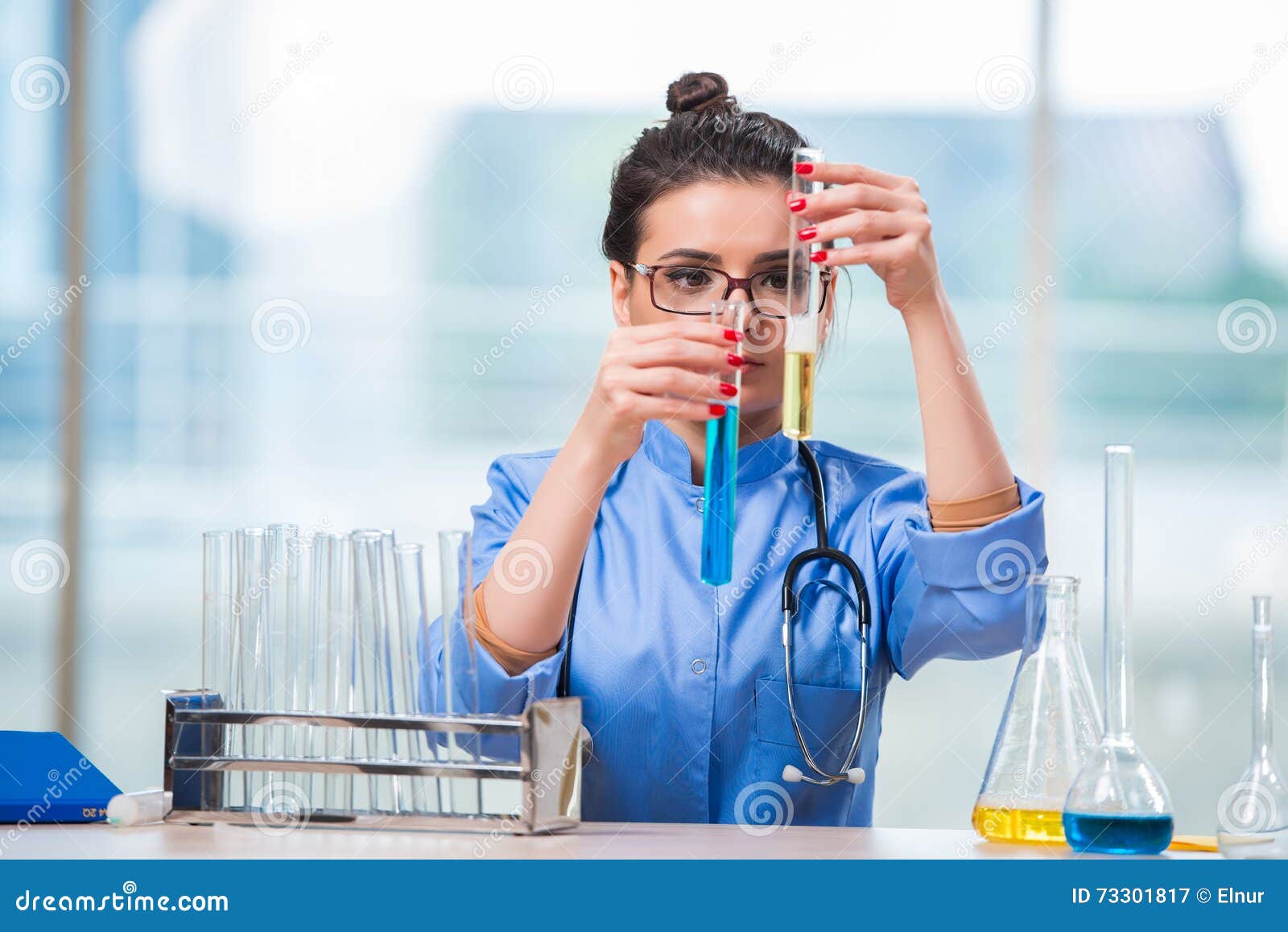 The Woman Doctor Doing Chemical Tests in Laboratory Stock Image - Image ...