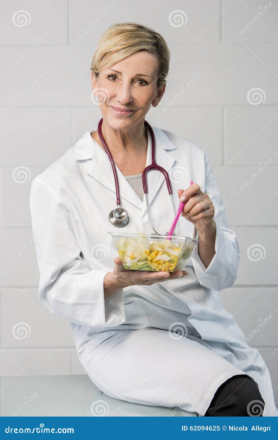 Woman Doctor Having Lunch Break Stock Image - Image of smile, camera ...