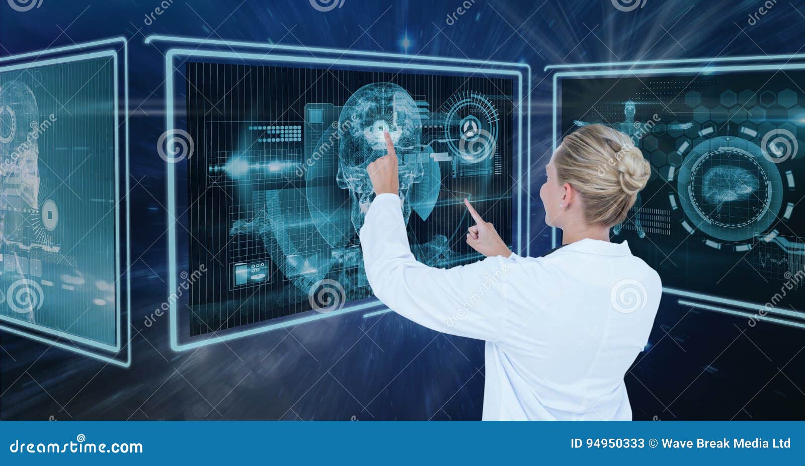 Woman Doctor Interacting with Medical Interfaces Stock Image - Image of ...