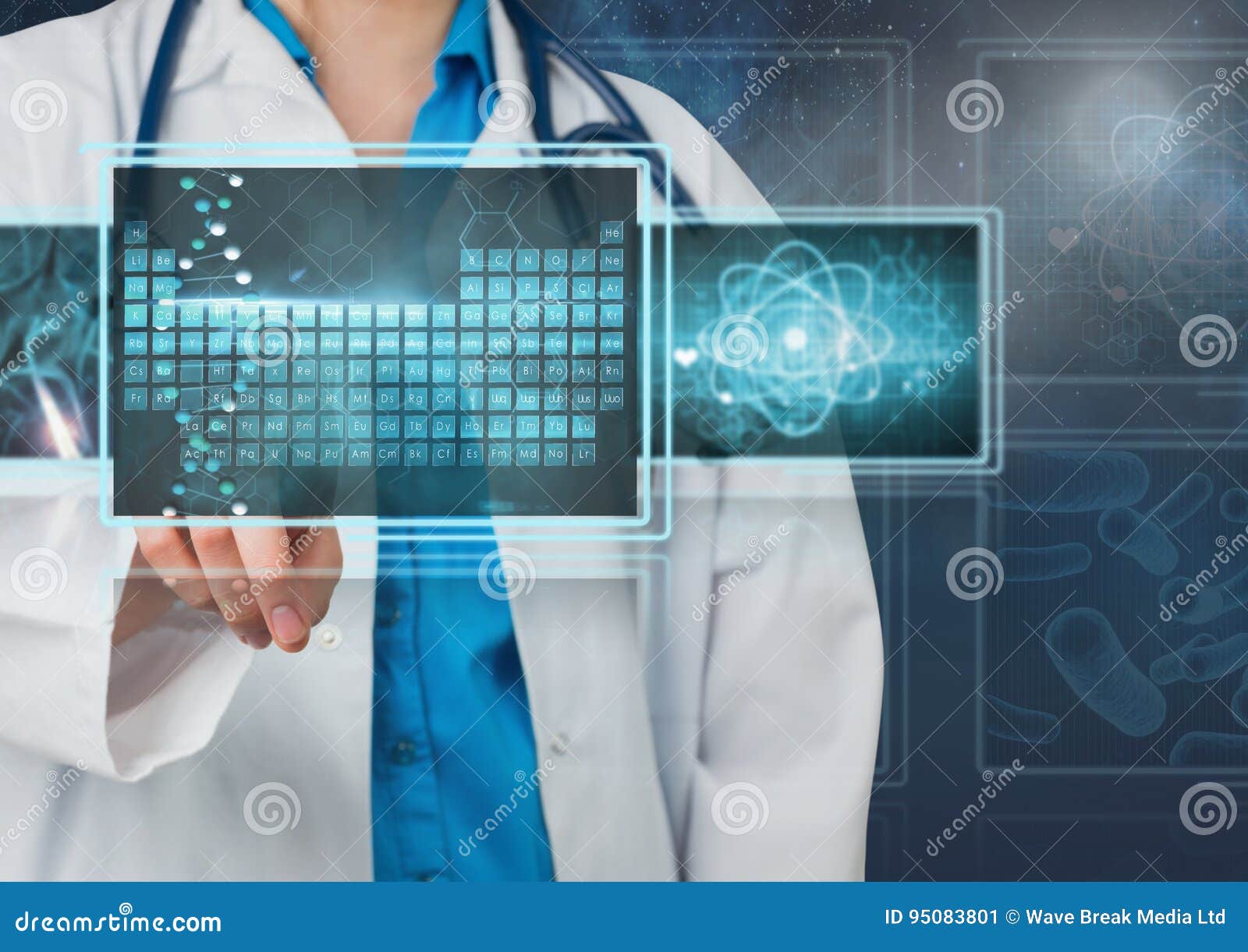 Woman Doctor Interacting with Medical Interfaces Stock Illustration ...