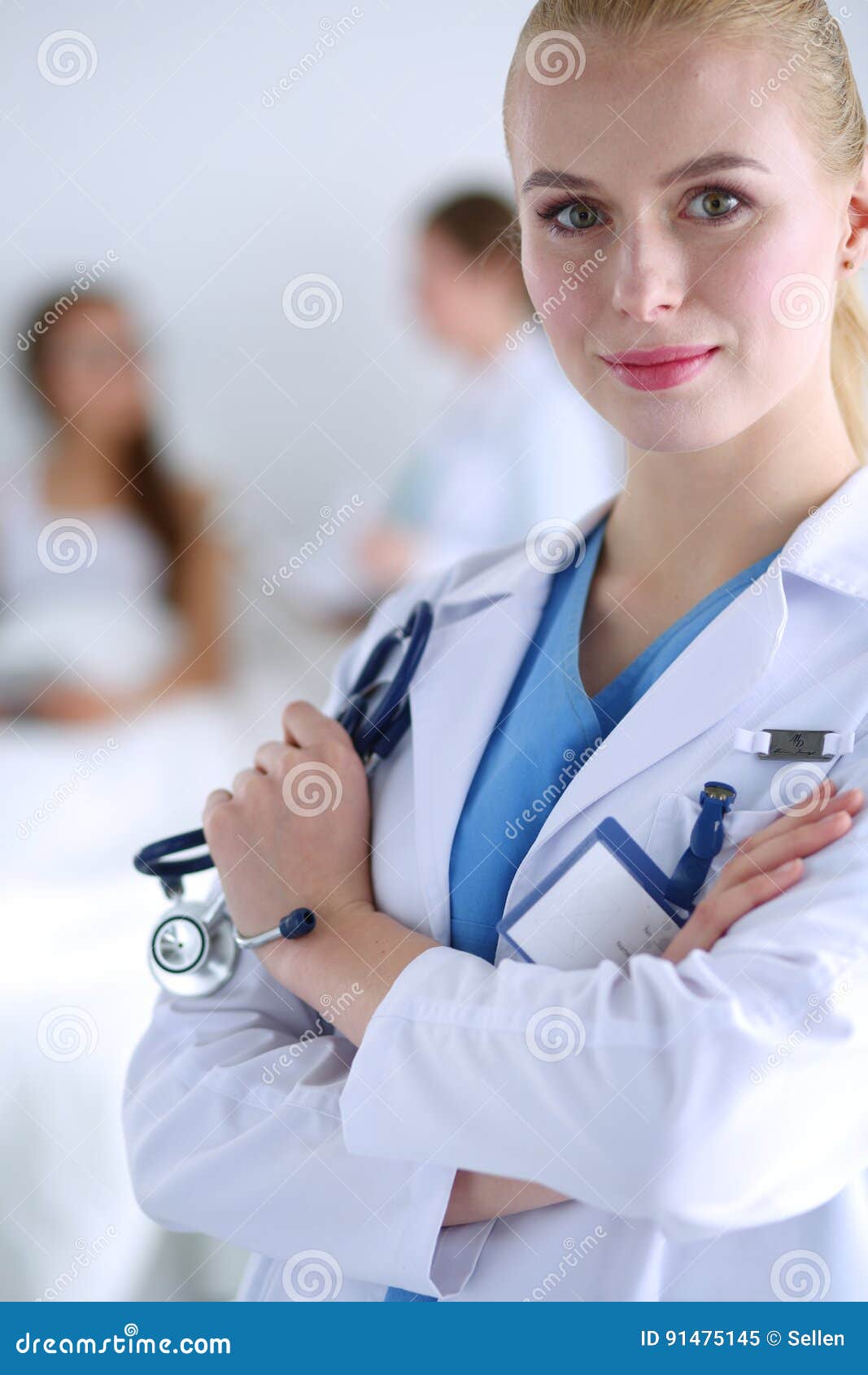 Woman Doctor Standing with Folder at Hospital Stock Image - Image of ...