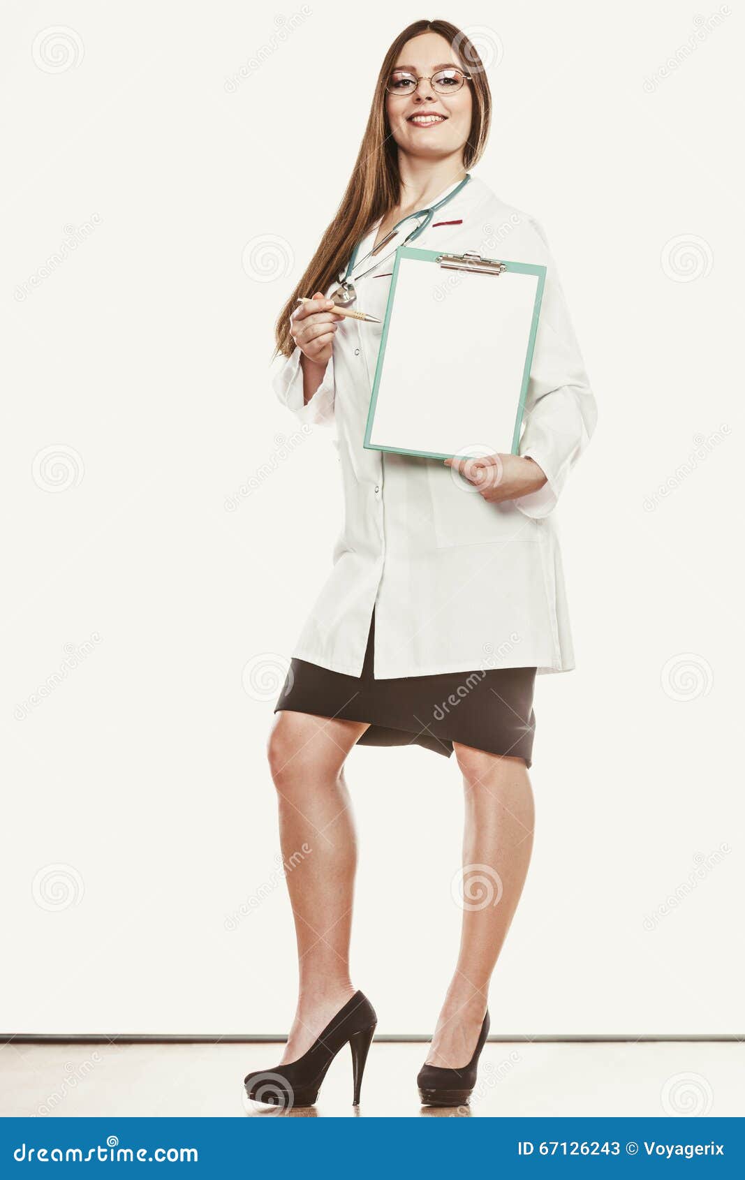 Woman Doctor With Stethoscope Clipboard And Pen Stock Image Image