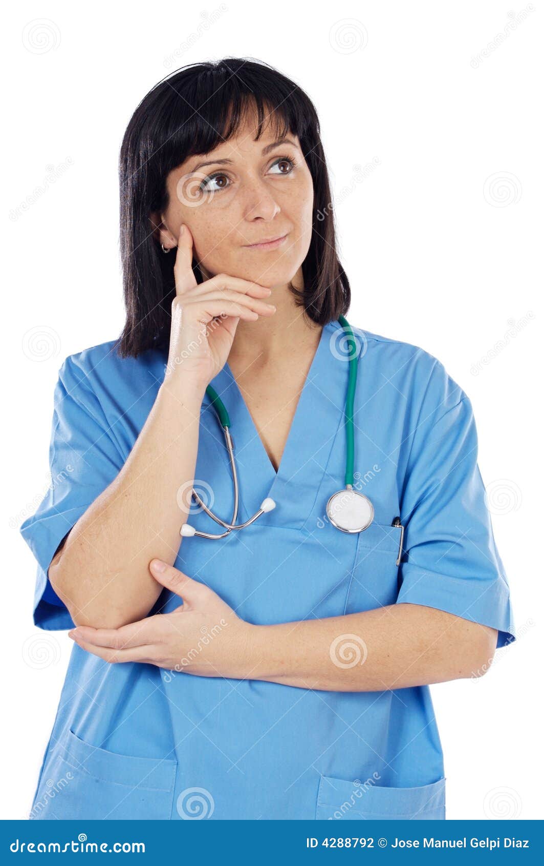 Woman doctor thinking stock photo. Image of medical, blue - 4288792