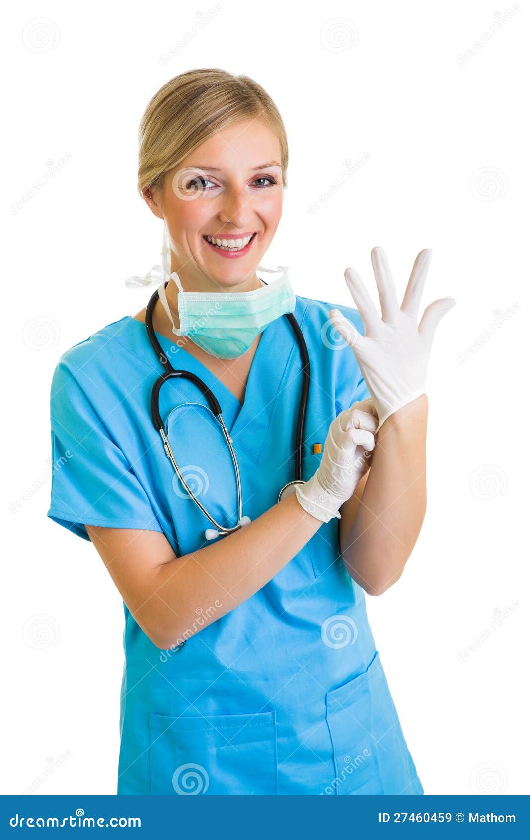 Woman In Doctor Uniform Wearing Stock Image - Image of care, protection ...