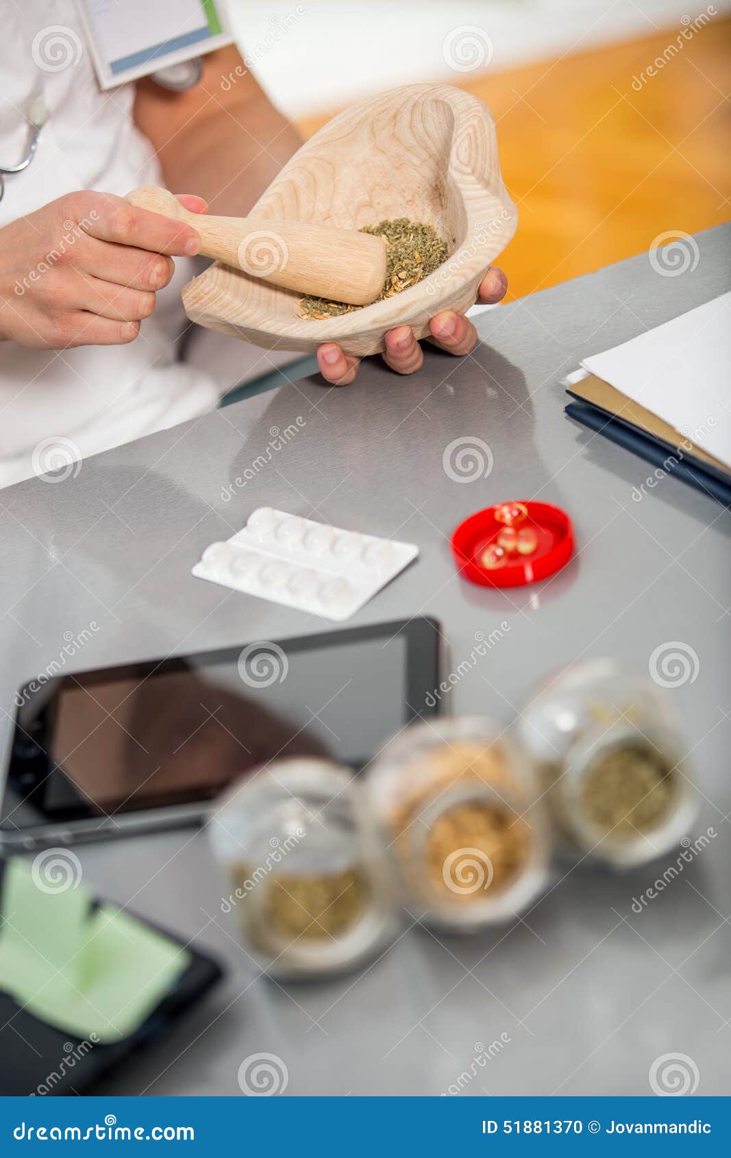 Woman Doctor Using a Mortar and Pestle Stock Photo - Image of chemist ...