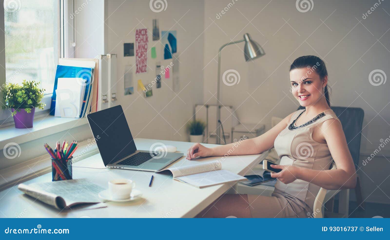 Woman with Documents Sitting on the Desk and Laptop Stock Image - Image ...
