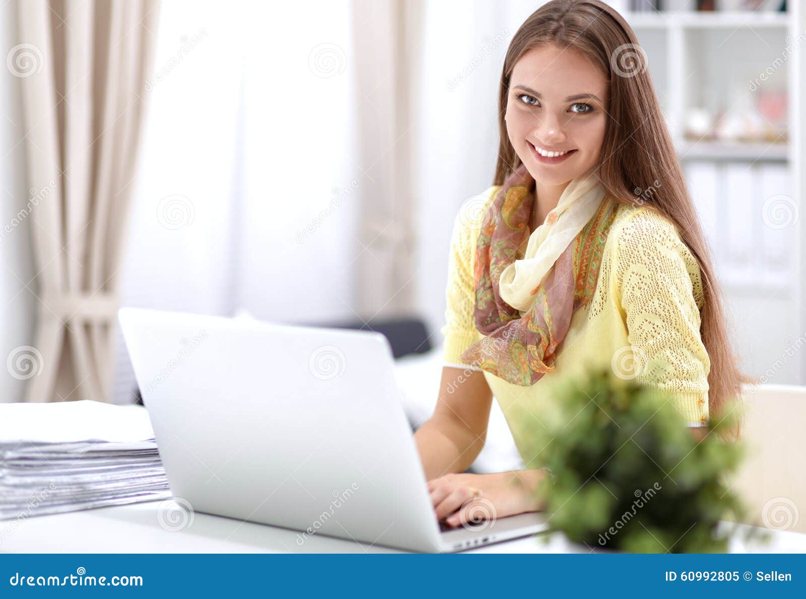 Woman with Documents Sitting on the Desk Stock Image - Image of girl ...