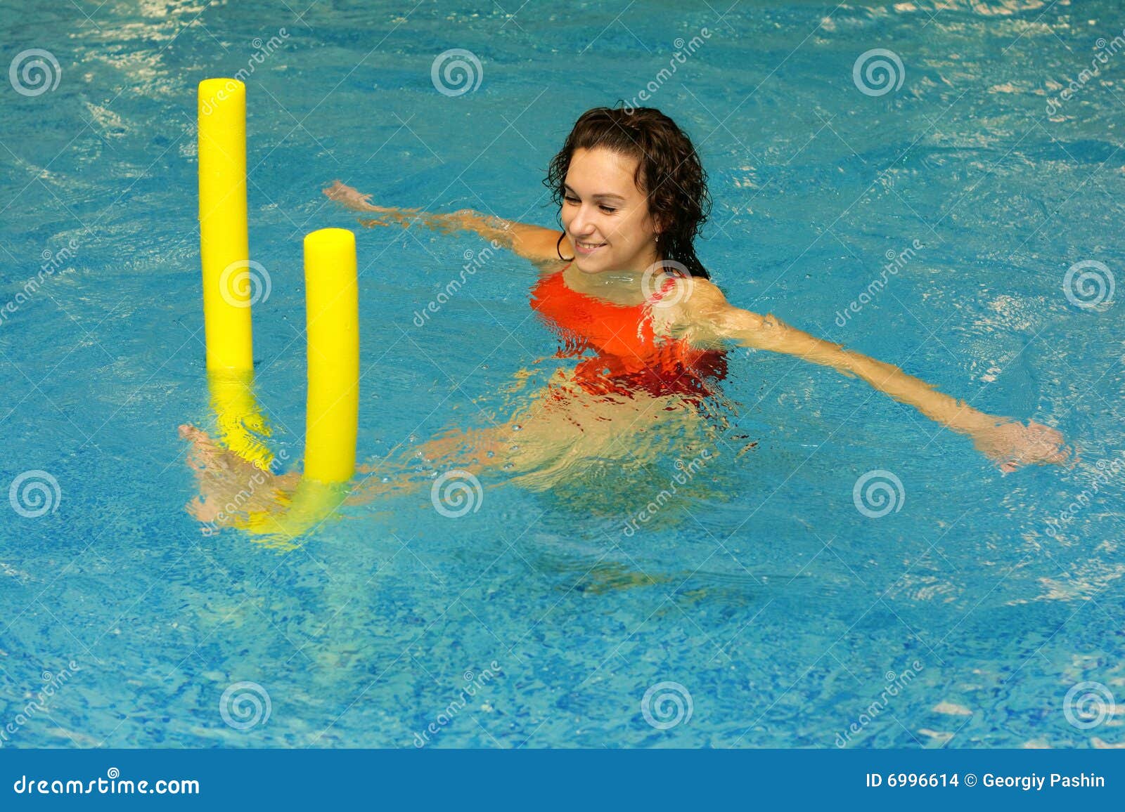 The Woman Does Exercise in Water Stock Photo - Image of lifestyles ...