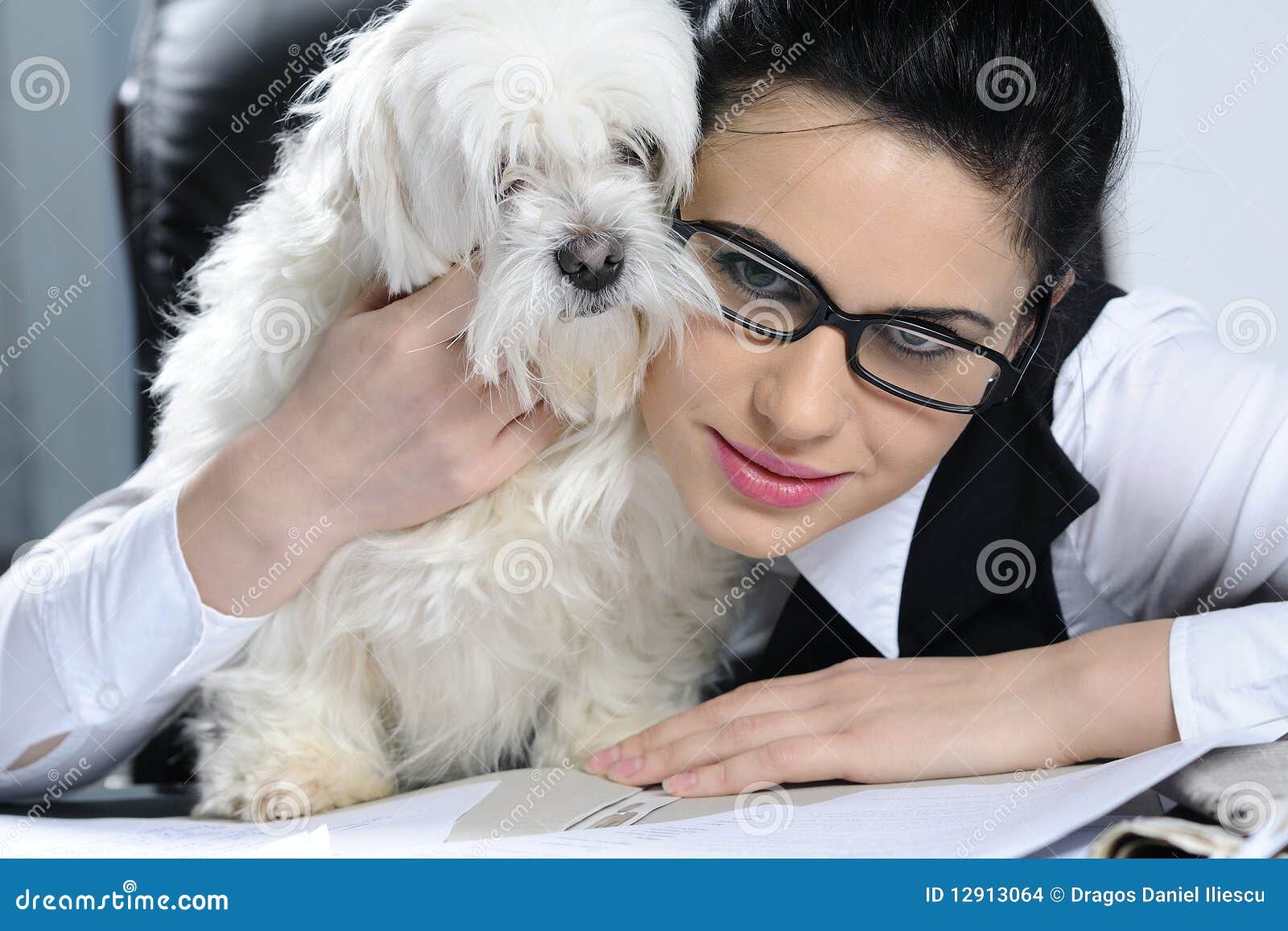 Woman and Dog Expressing Friendship Stock Photo - Image of cute, office ...